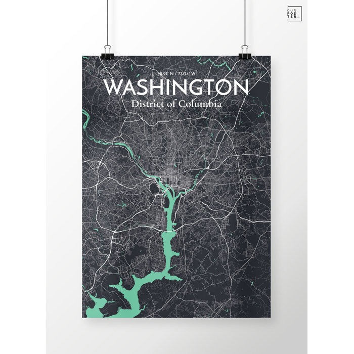 OurPoster.com Washington DC City Map On Paper Graphic Art | Wayfair