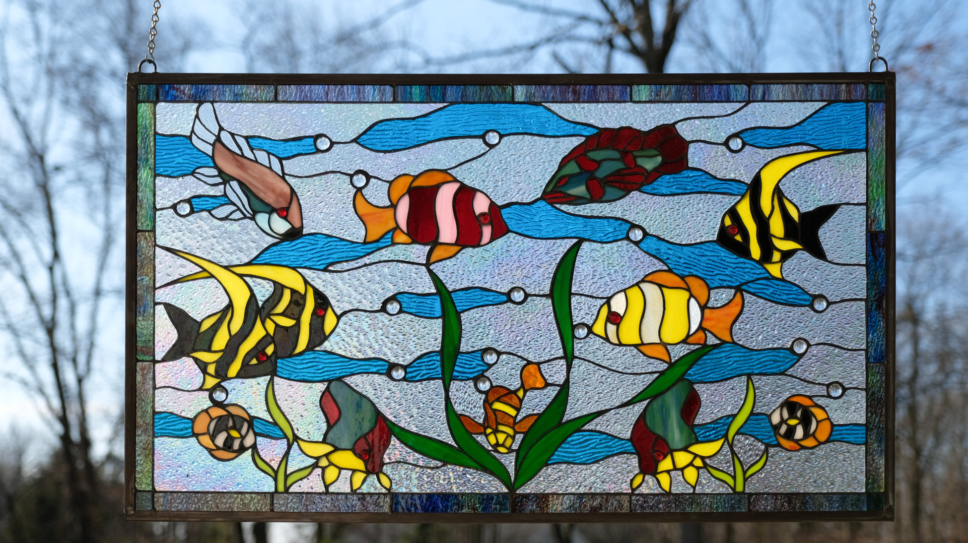 Rosecliff Heights Fish Under the Sea Stained Glass Window Panel | Wayfair