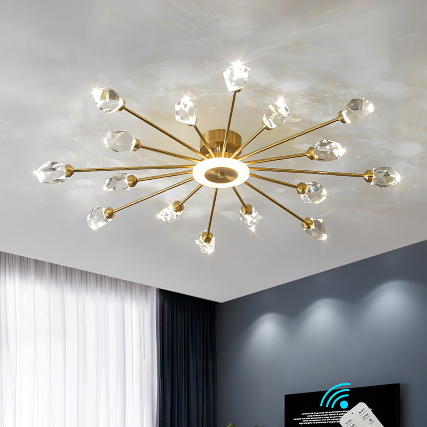 Corrigan Studio® 44" Modern Crystal Chandeliers 16-Light Sputnik ...