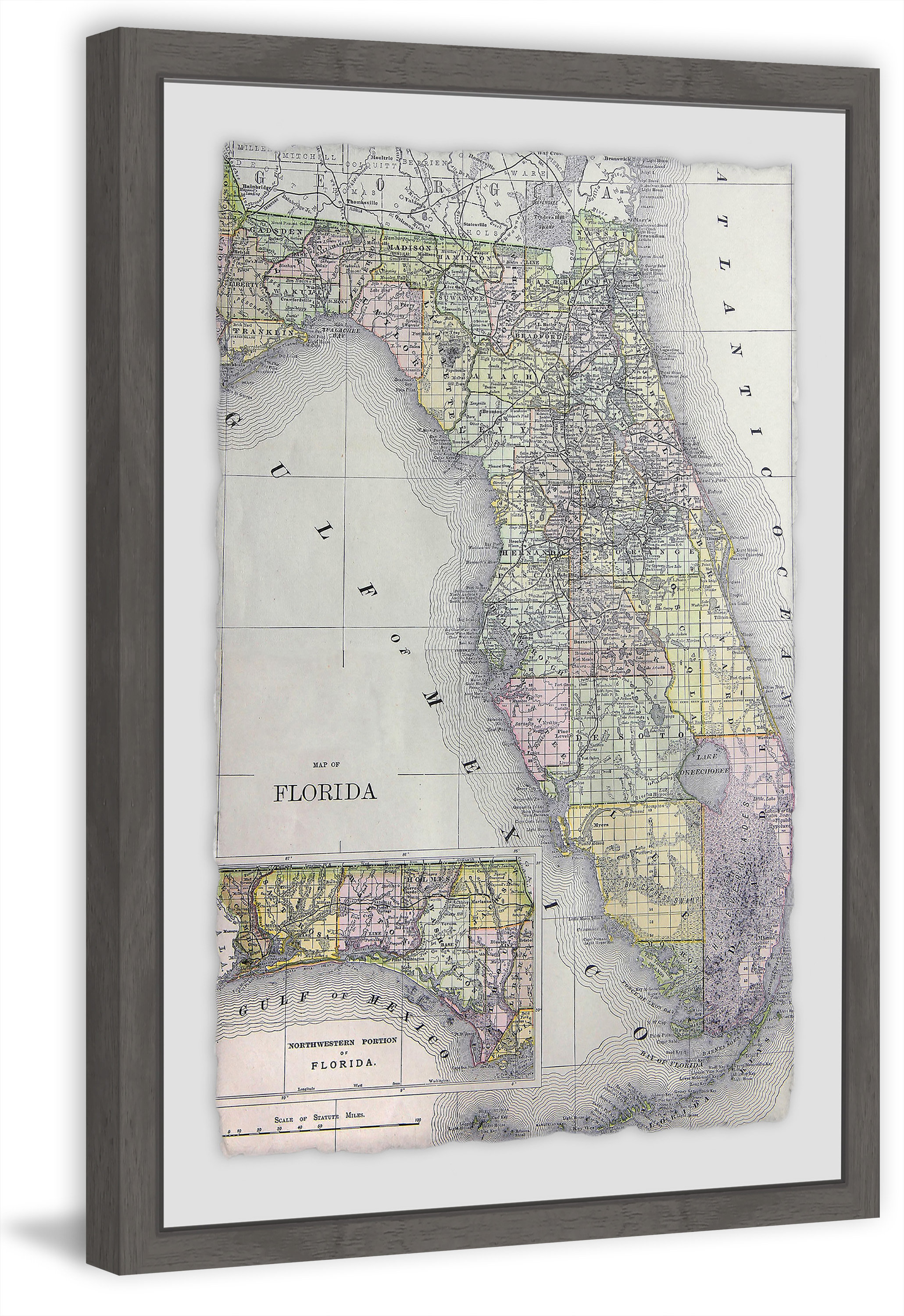 Charlton Home® Florida Map - Picture Frame Graphic Art & Reviews | Wayfair