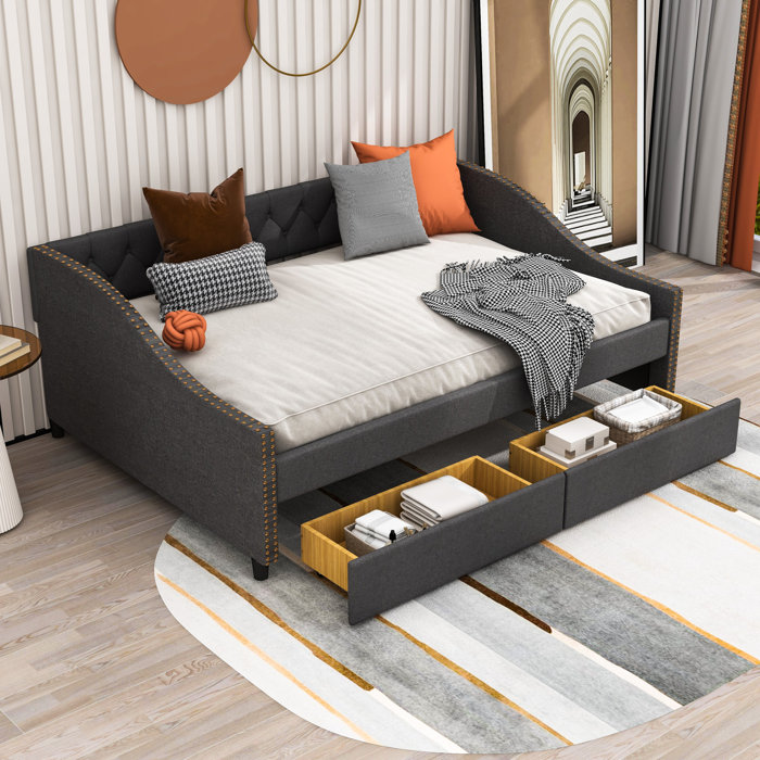 House of Hampton® Devyon Full Size 2 Drawers Upholstered Daybed with ...