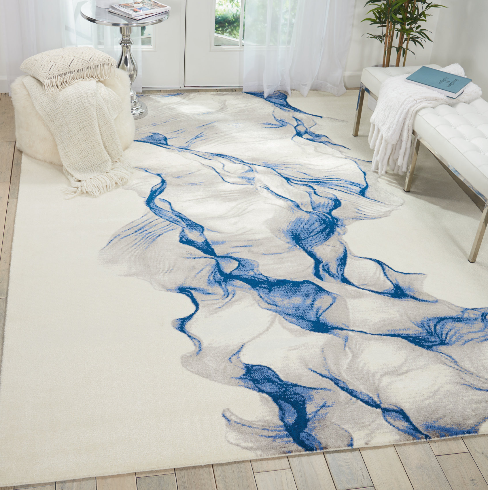 Highland Dunes Fusaro Abstract Ivory/Blue Area Rug & Reviews | Wayfair
