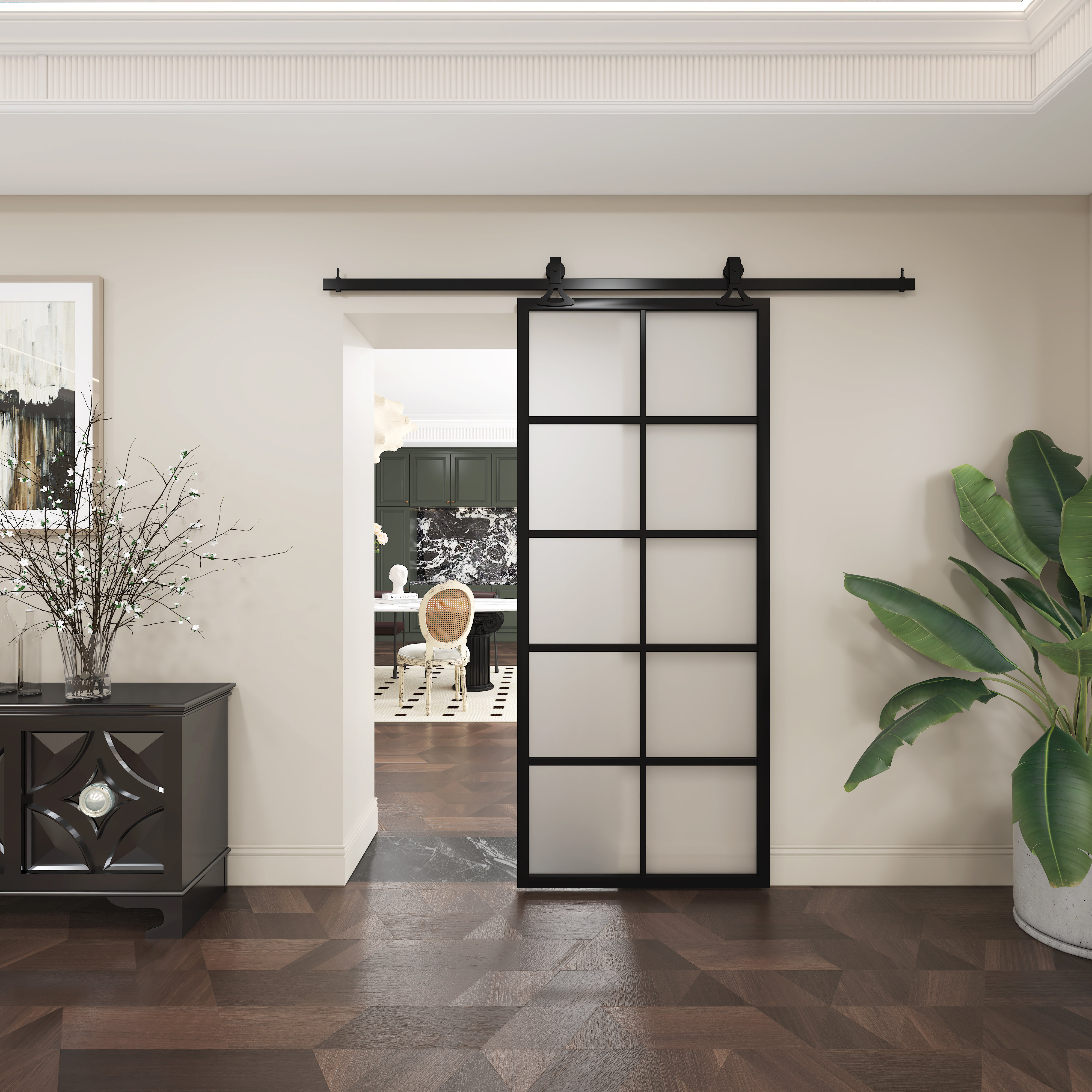 Win Stellar Glass and Metal Barn Door With Installation Hardware Kit ...