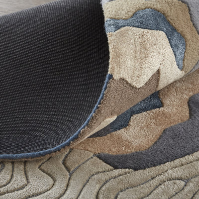 Orren Ellis Handmade Hand Tufted Wool Beige/Blue Rug | Wayfair
