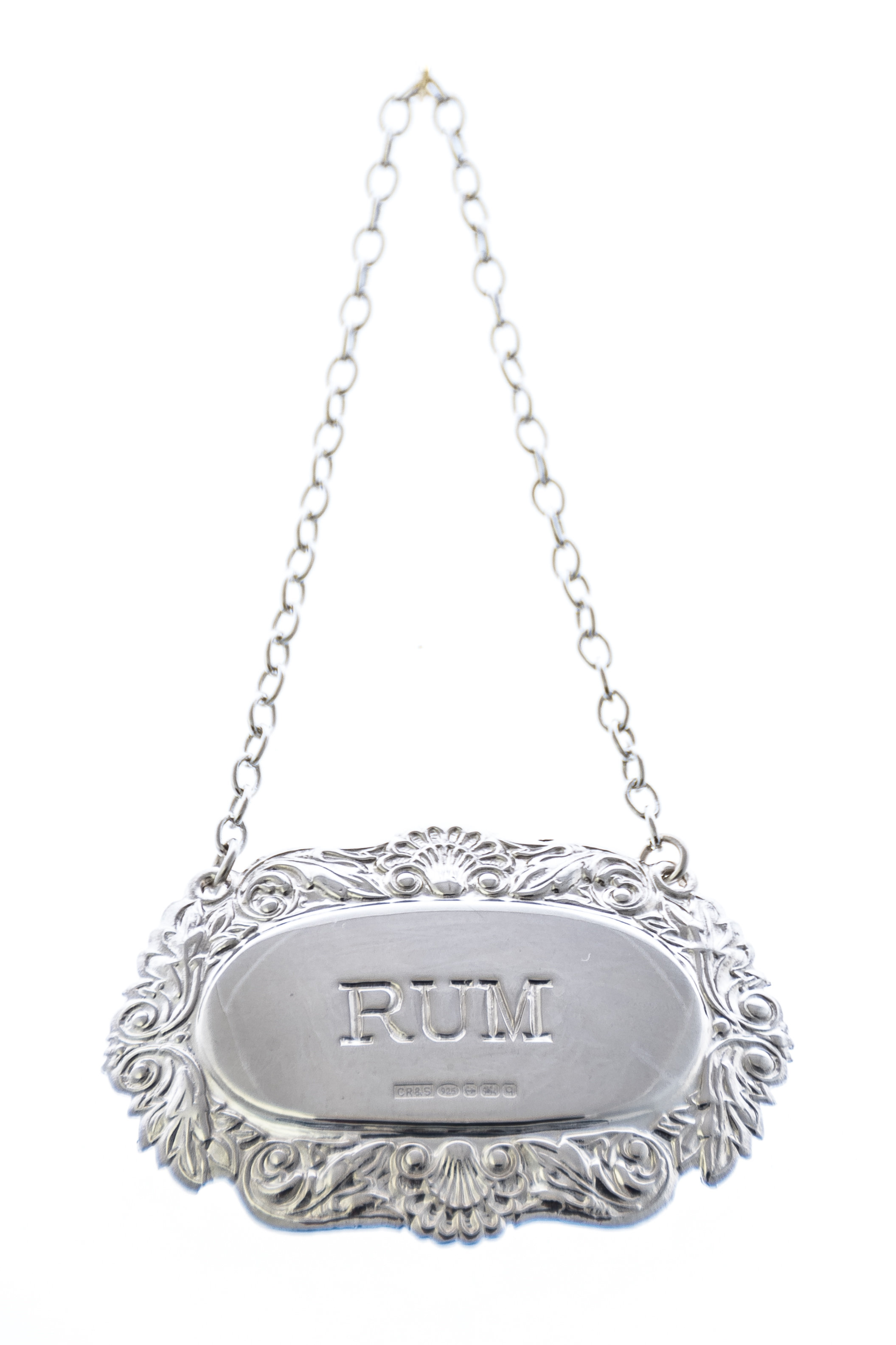 Corbell Silver Company Decanter Label-Rum, Fancy Shell and Scroll ...