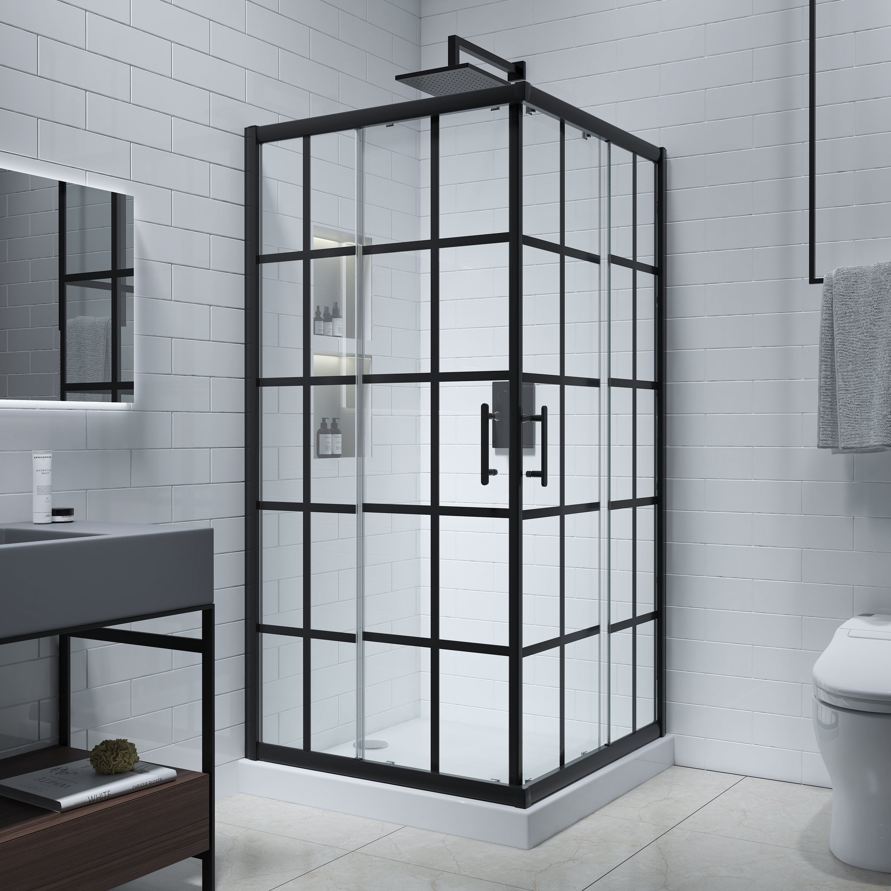 Borealis Cyrus 36" W x 36" D x 72" H Framed Square Sliding Shower ...