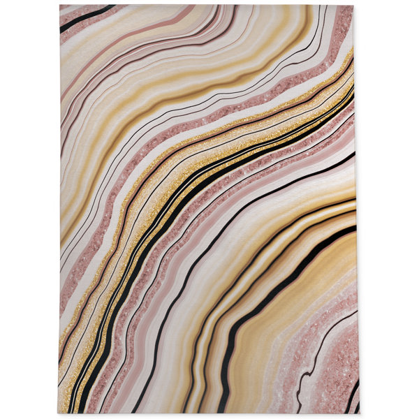 Kavka Agate Abstract Indoor / Outdoor Area Rug in Pink/Gold | Wayfair
