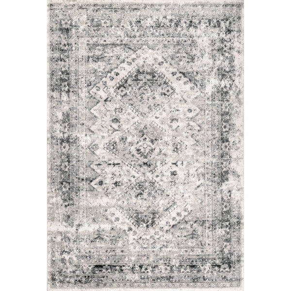 World Menagerie Fullwood Power Loom Traditional Faded Medallion Gray ...