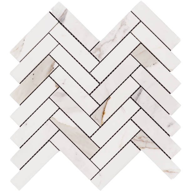 Belluno Designs Calacatta Gold 1" x 4" Marble Herringbone Honed Mosaic ...