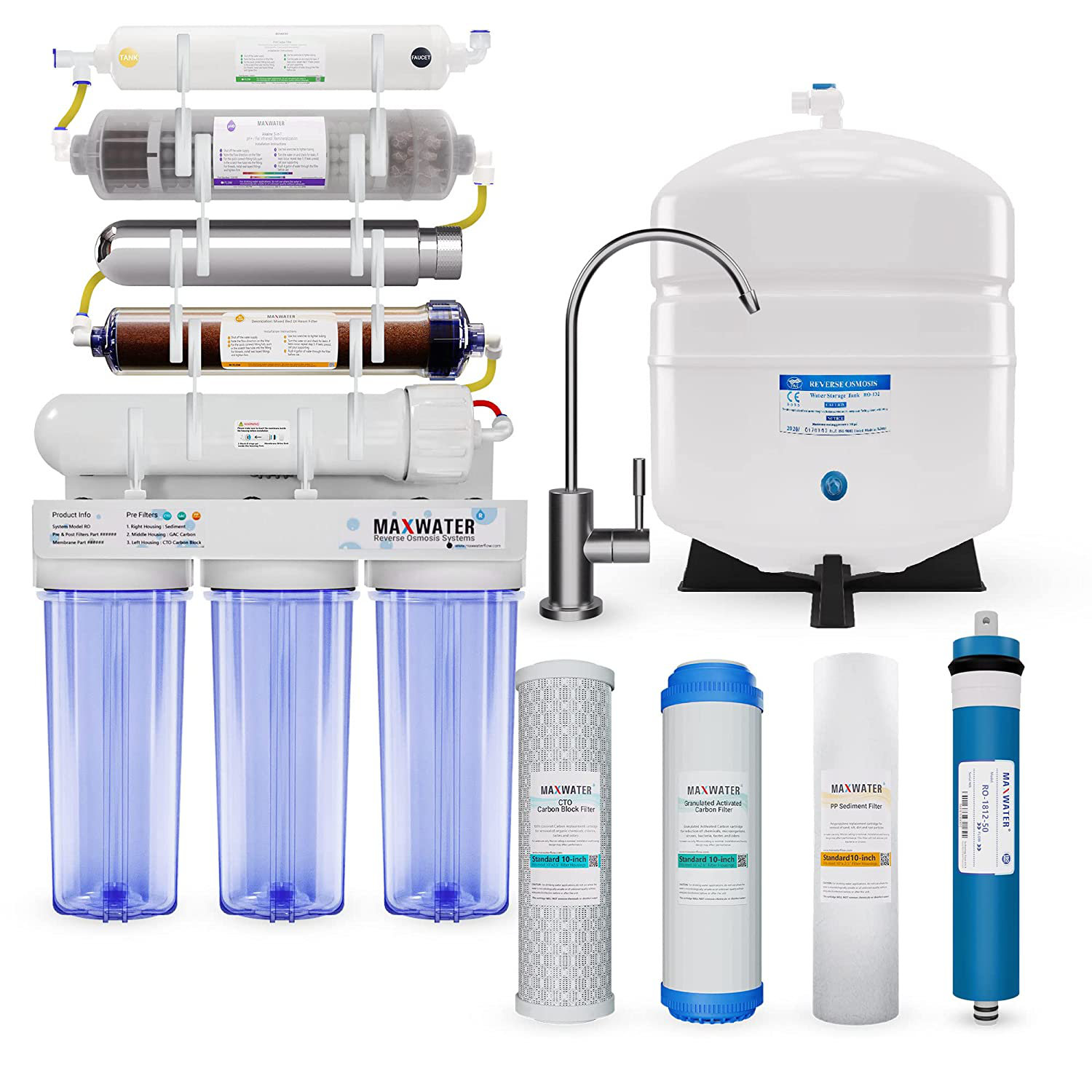 Max Water 12 Stage Water Treatment System for Drinking 50 GPD Reverse ...