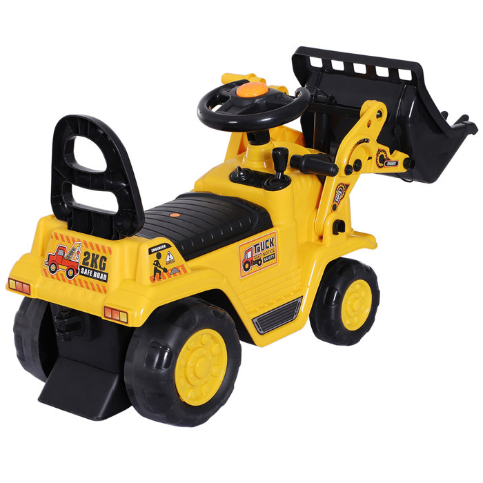 HomCom 3 In 1 Ride On Bulldozer Toy Pulling Cart Pretend Play ...