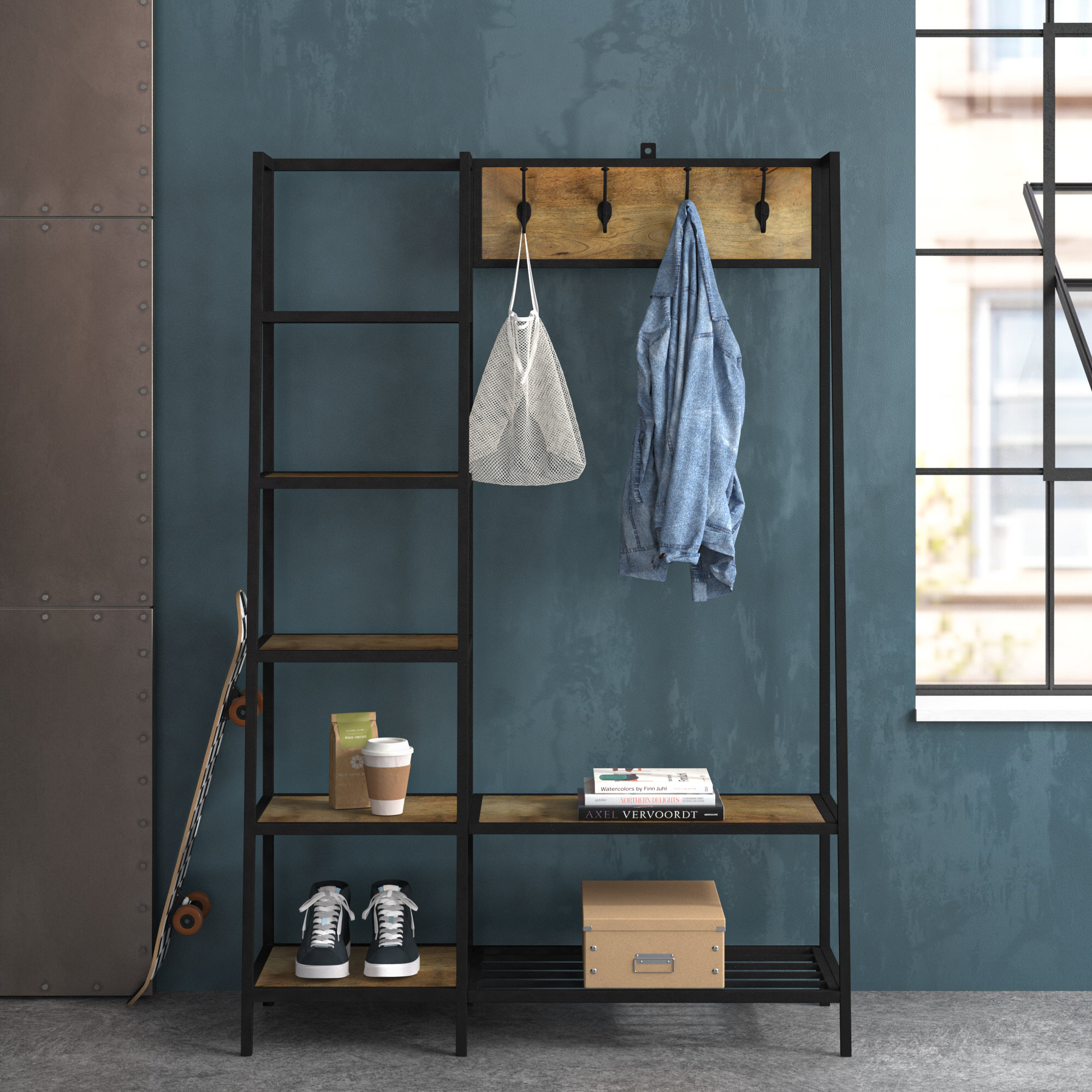 Steelside™ Caden Hall Tree 46'' Wide with Shoe Storage | Wayfair