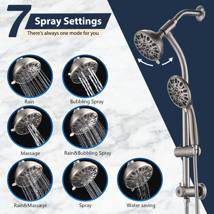 MAXWELL Slide Bar Combo Rain Showerhead 7-Setting Hand, Dual Shower ...