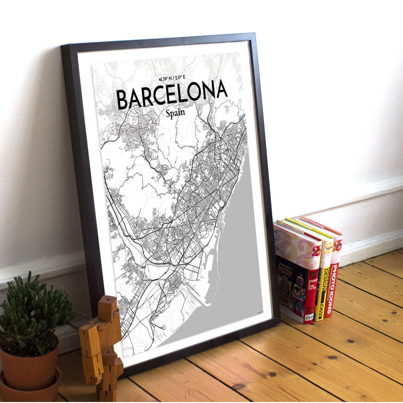 Wrought Studio Barcelona City Map On Paper Graphic Art | Wayfair