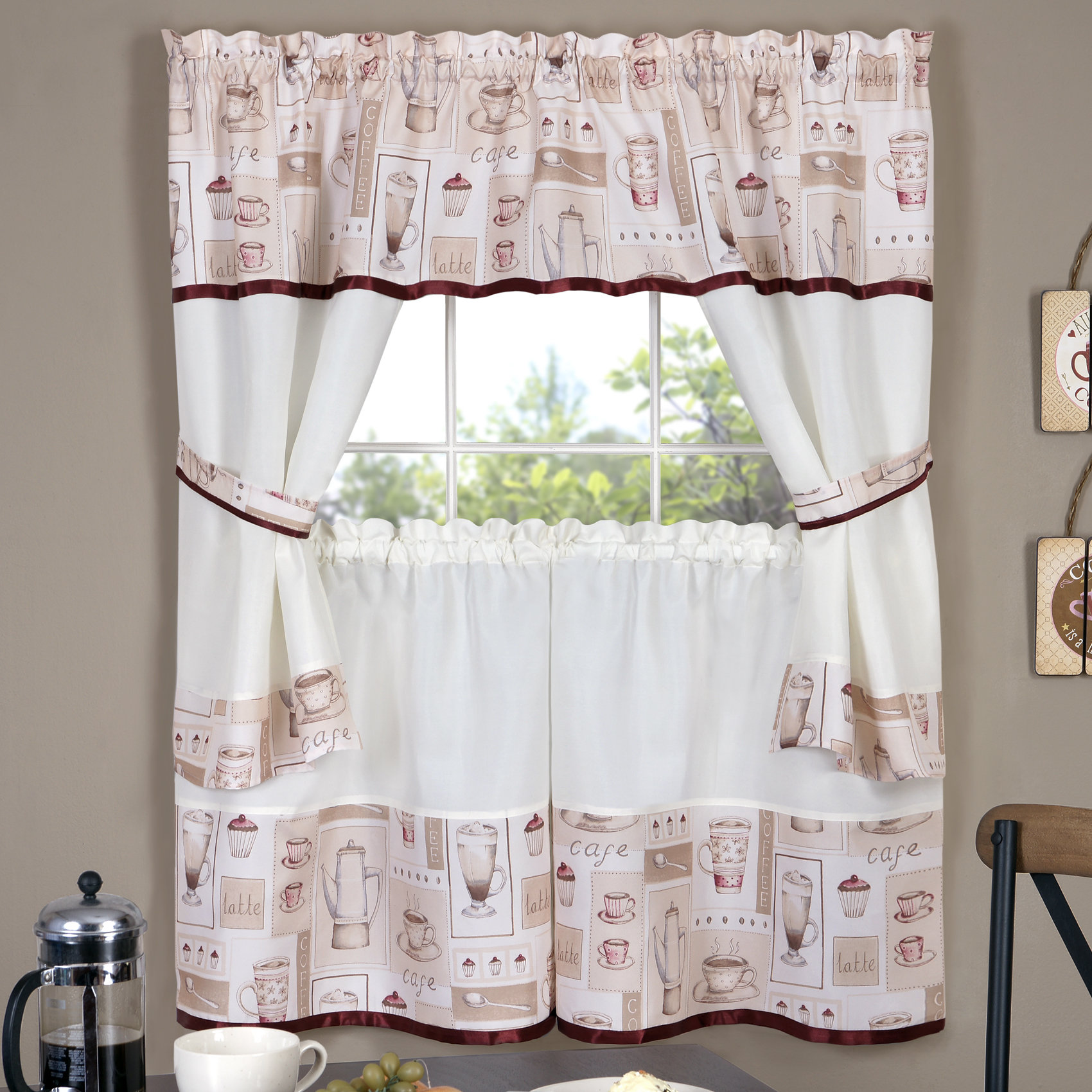 Winston Porter Depierro Ruffled Kitchen Curtain in Burgundy & Reviews ...