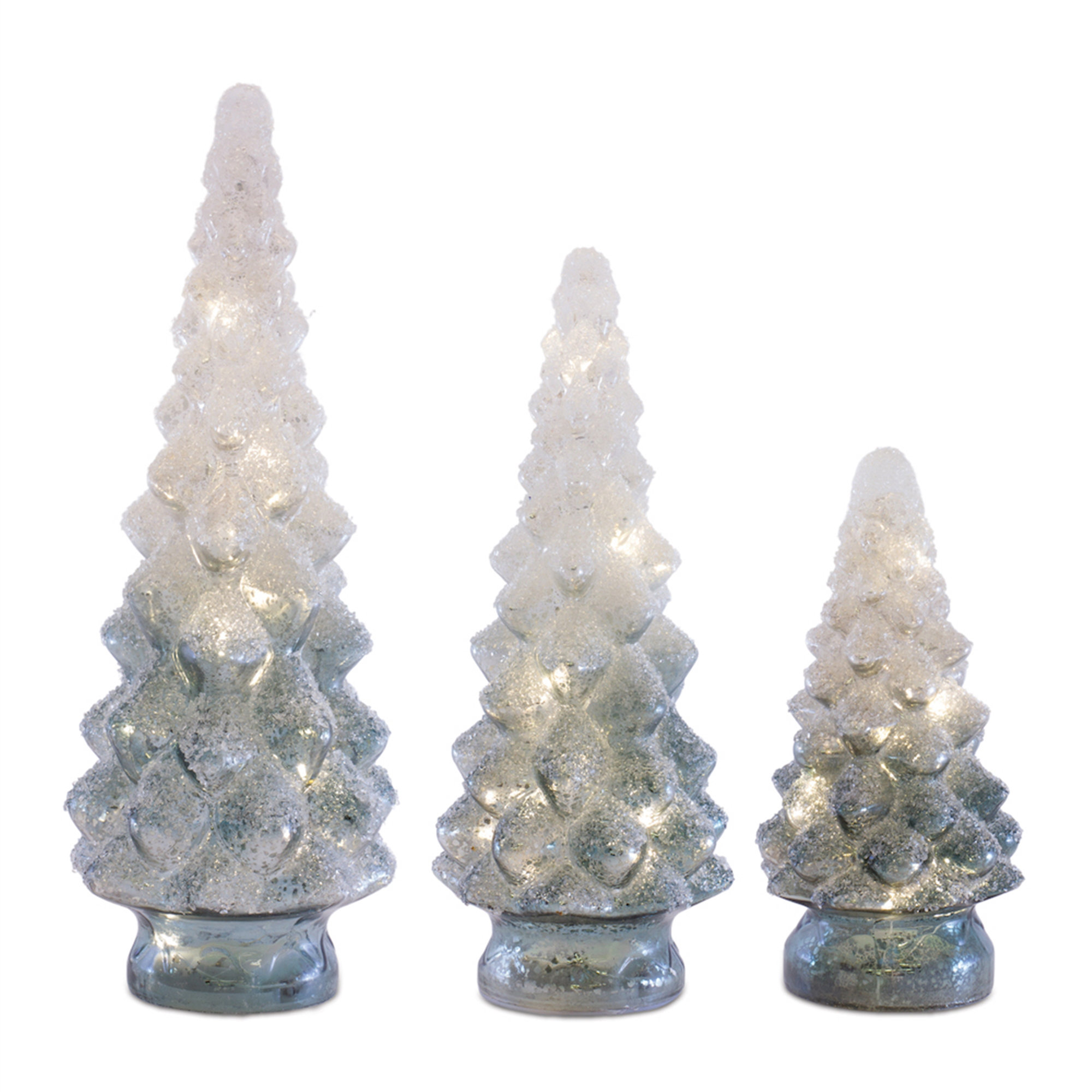 The Holiday Aisle® LED Frosted Glass Tree Decor (Set of 3) | Wayfair