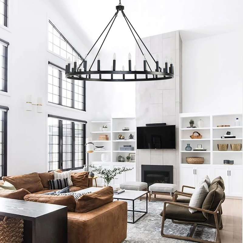 Gracie Oaks Tanzeer 24 - Light Dimmable Wagon Wheel Chandelier | Wayfair