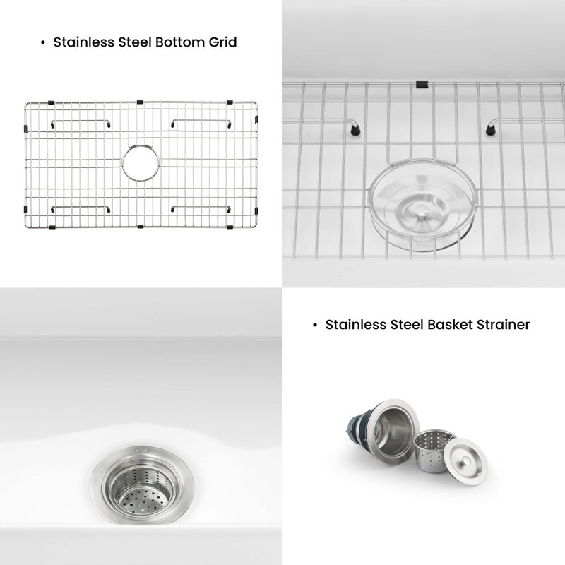 KIBI USA Pillar 33" W Single Bowl Fireclay Farmhouse Kitchen Sink ...