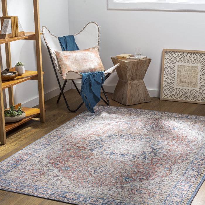 Langley Street Bria Machine Woven / Power Loomed Blue/Red/Ivory Rug ...