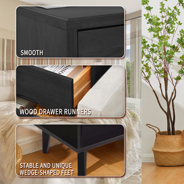 LuxursKingQYW Mid Century Modern Grooved Handle Wood Nightstands Side ...