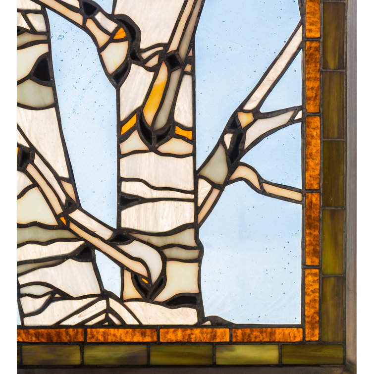 Loon Peak® Birch Tree In Winter Stained Glass Window Panel | Wayfair