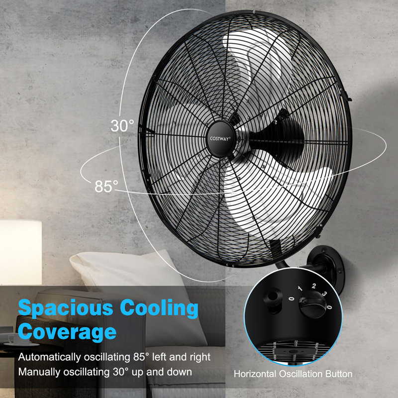 Costway 21 Inch Wall Mount Industrial Fan 3 Speed Oscillating Metal ...