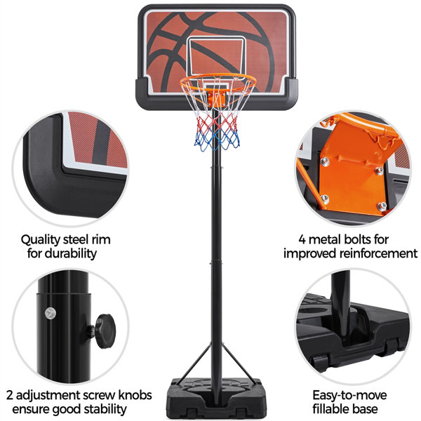 Yaheetech Height Adjustable Metal Portable Full-Size Basketball Hoop ...