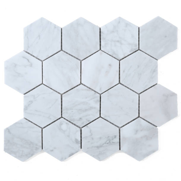 Simple Tile Thala 3" x 3'' Marble Honeycomb Mosaic Wall & Floor Tile ...