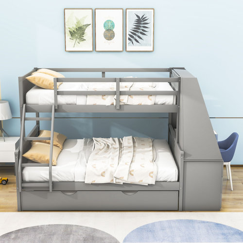 Viv + Rae Kirksey Twin Over Full 3 Drawer Standard Bunk Bed with Built ...
