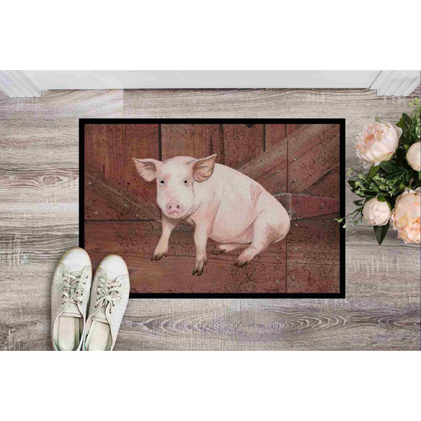 Arlmont & Co. Lillyian Pig at the Barn 36 in. x 24 in. Non-Slip Indoor ...