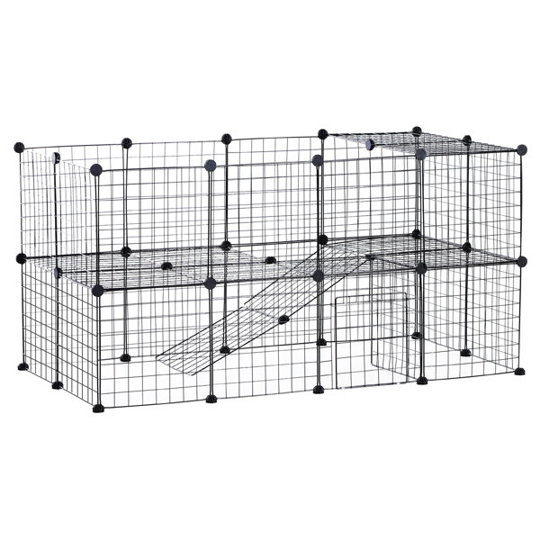 Pawhut Metal Mesh Small Animal House Kennel Crate Fence Pet Pen ...