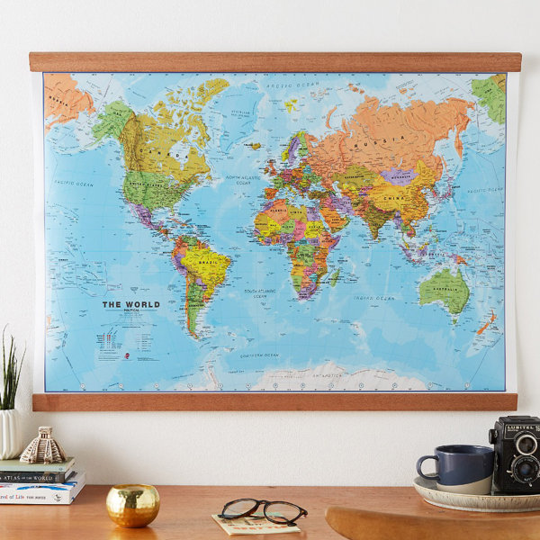 Ebern Designs Medium World Wall Map Political - Single Picture Frame ...