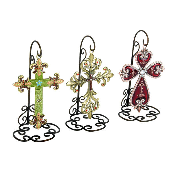 Fleur De Lis Living Polyresin Leather Ornate Cross with Turquoise and ...