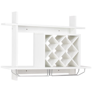 Latitude Run® Alīna Wall Mounted Wine Bottle & Glass Rack in White ...