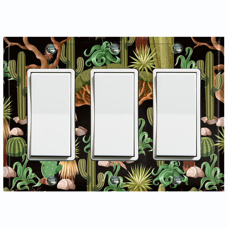 WorldAcc Green Tree Desert Palm Plants Black 3-Gang Rocker Wall Plate ...