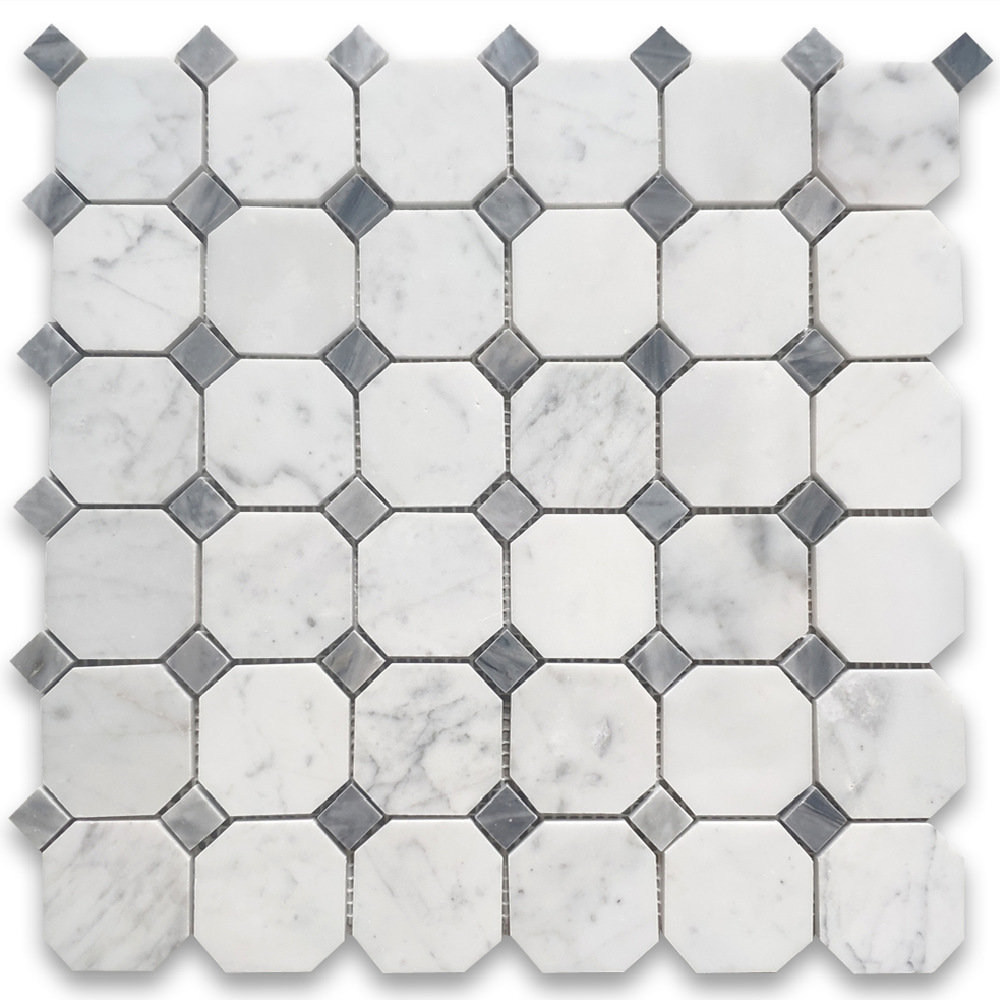 Marble Online 12" x 12" Marble Octagon and Dot Mosaic Wall & Floor Tile ...