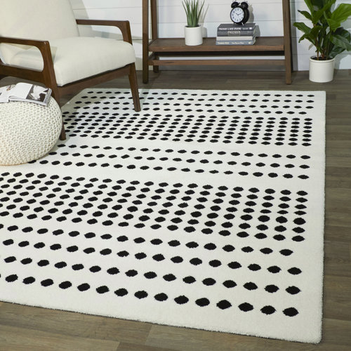 Latitude Run® Donagene Power Loom Performance White/Black Rug & Reviews ...