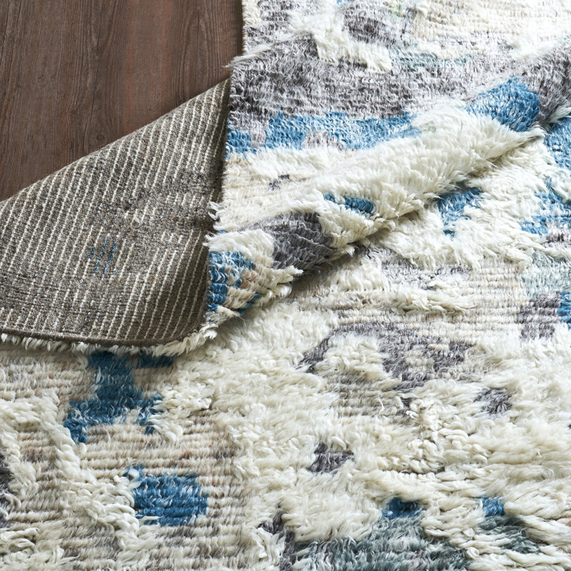 17 Stories Belue Handmade Hand-Knotted Wool Blue Rug | Wayfair