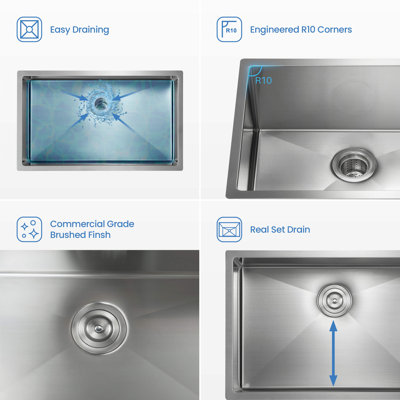 KIBI USA KIBI 19'' W Single Bowl Stainless Steel Undermount Kitchen ...