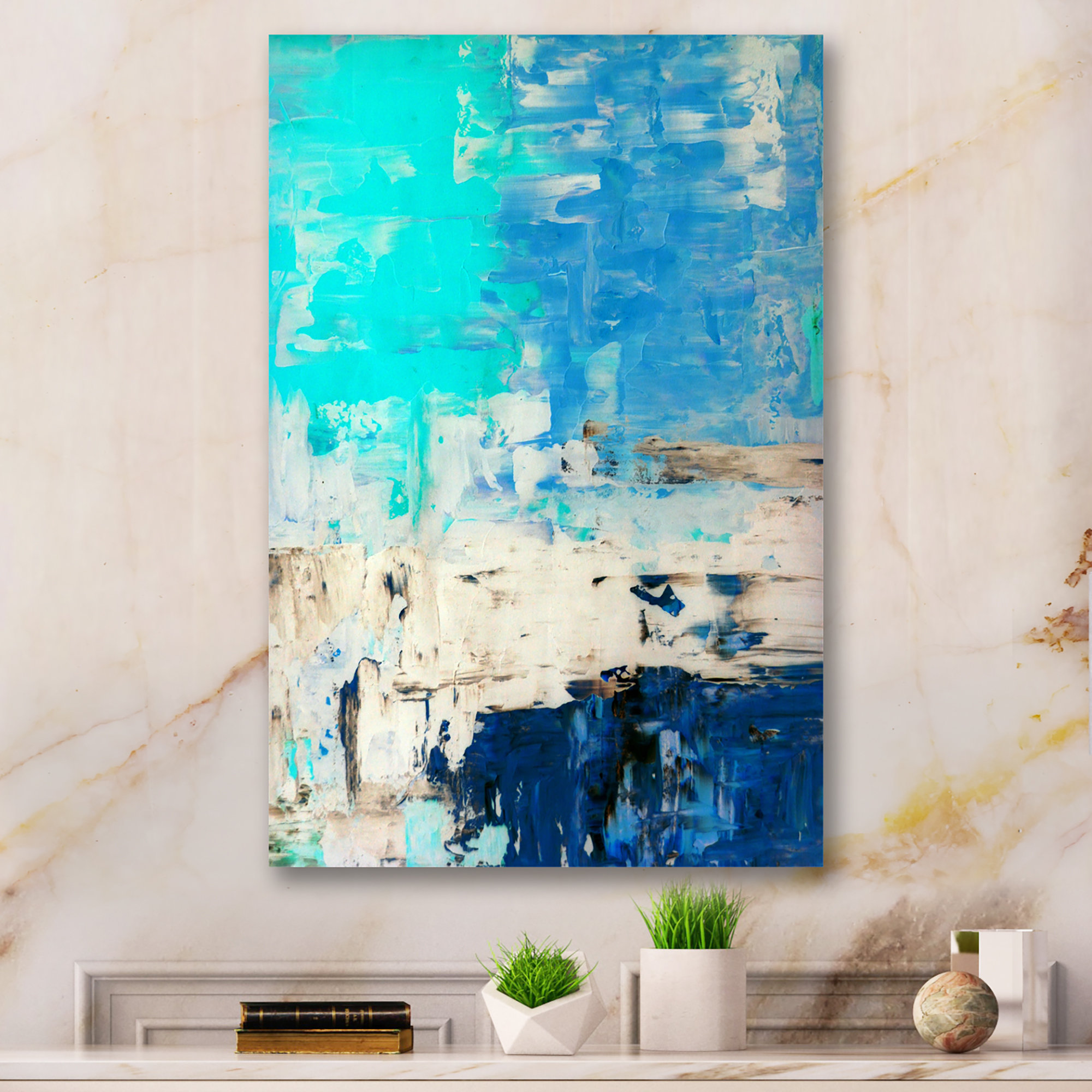 Wrought Studio Blue Meets Beige Abstract Art Blue Meets Beige Abstract ...