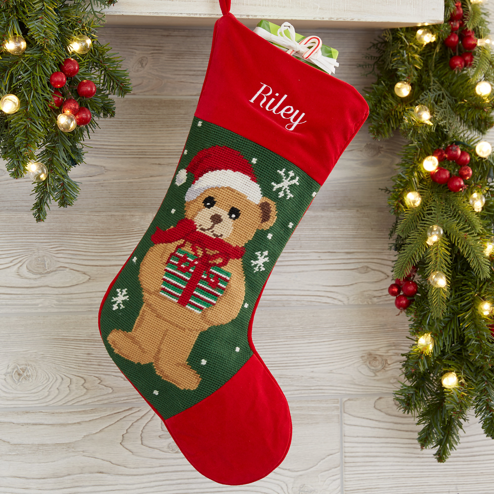 Personalization Mall Teddy Bear Personalized Needlepoint Stocking | Wayfair