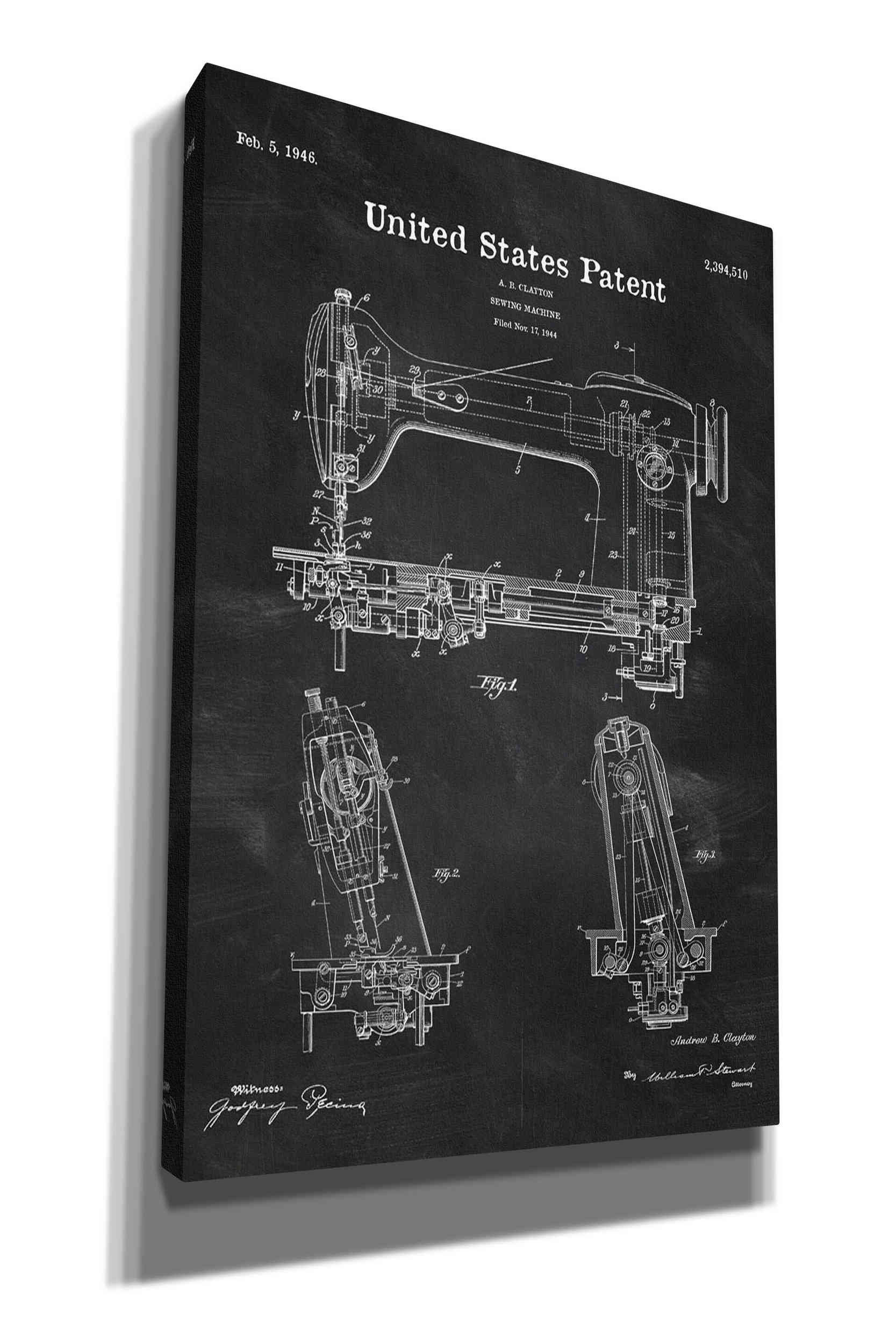 17 Stories Sewing Machine Blueprint Patent Chalkboard by - on | Wayfair