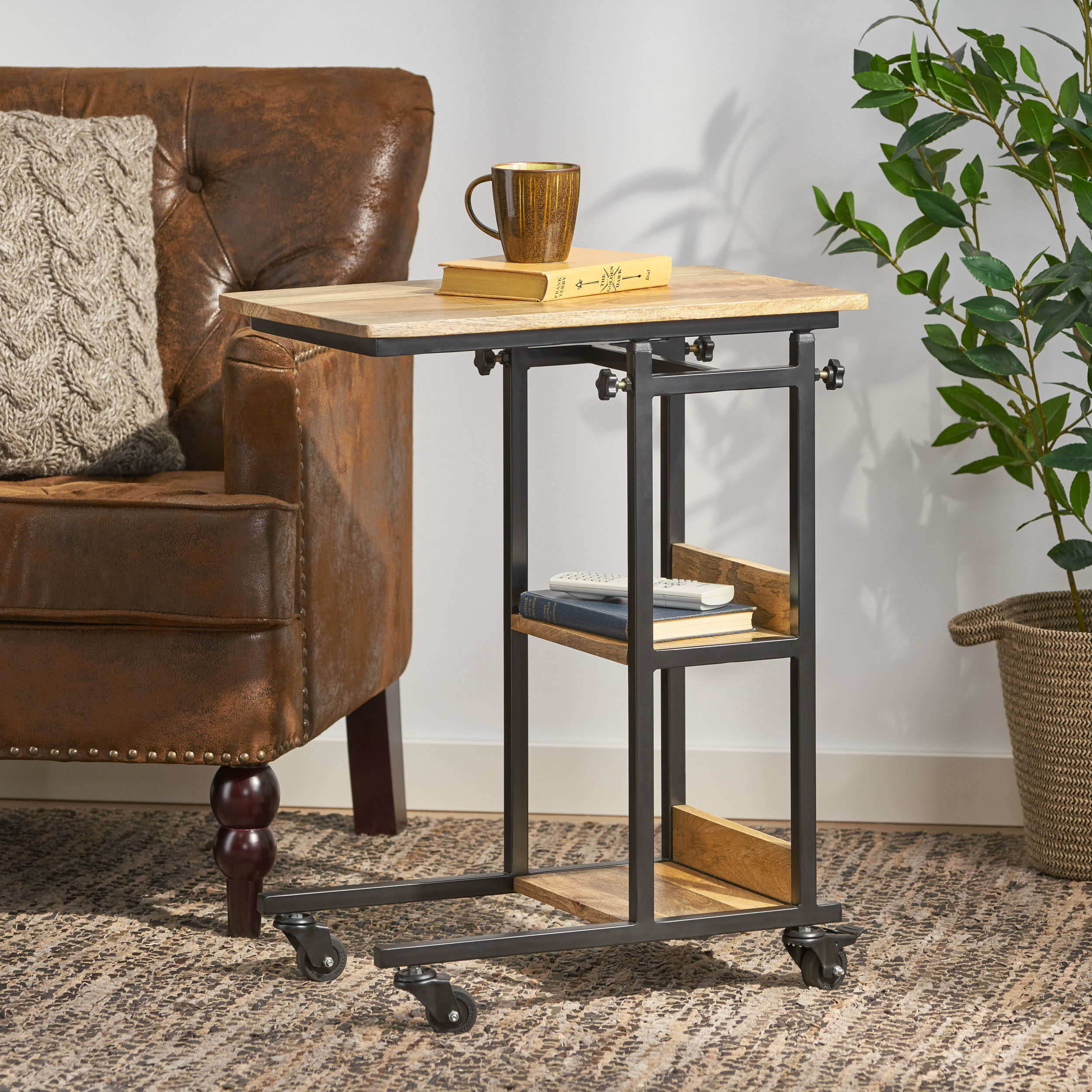 17 Stories 28'' Tall Solid Wood Wheel End Table | Wayfair