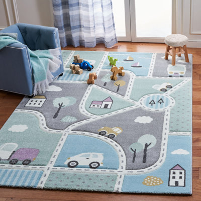 Zoomie Kids Frasher Performance Gray/Light Blue Rug & Reviews | Wayfair