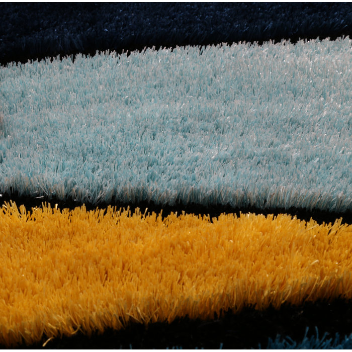 Orren Ellis Neligh Handmade Performance Yellow/Navy Rug & Reviews | Wayfair