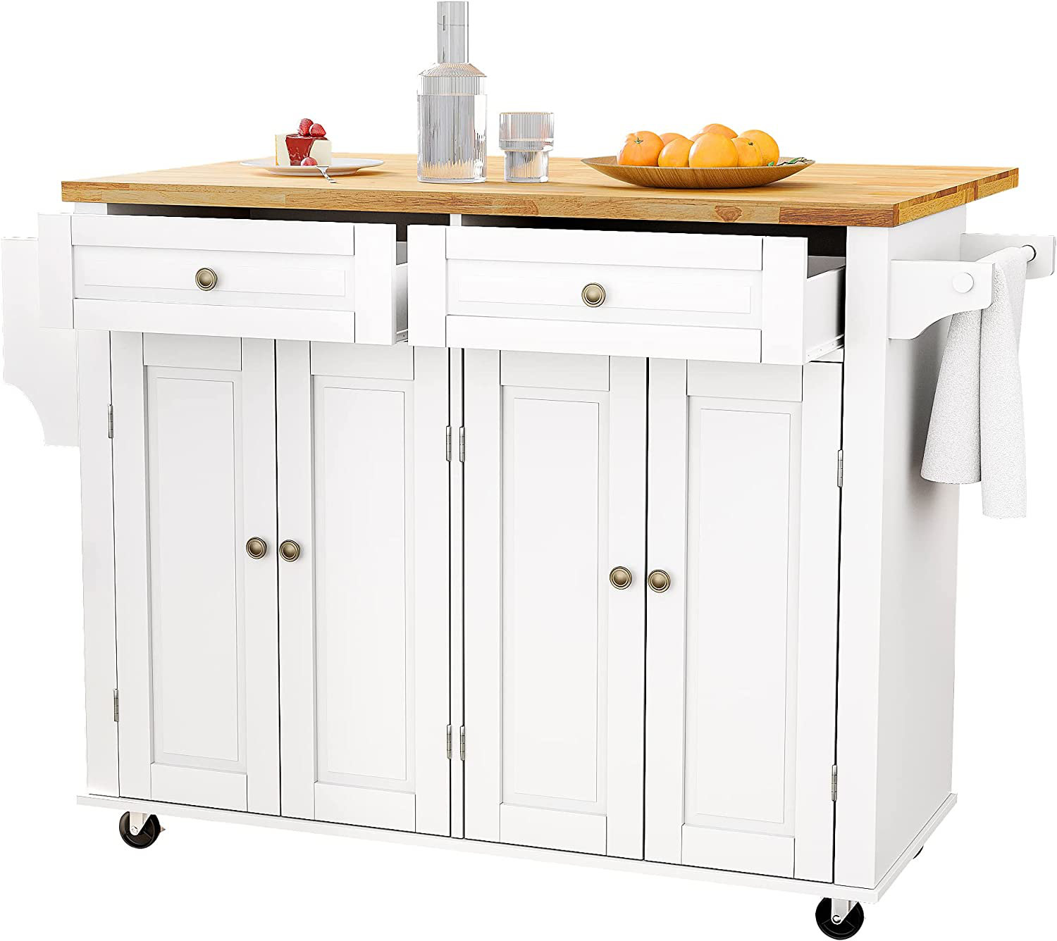 Red Barrel Studio® Kitchen Cart With Wood Top And Drop Leaf Breakfast ...