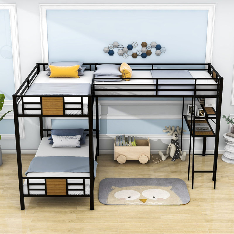 Mason & Marbles Reisinger Twin Over Twin & Twin Bunk Bed with Built-in ...