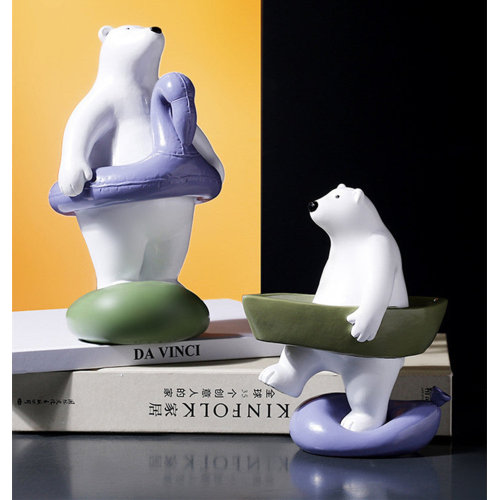 Trinx Cute Bear Statue With Green Boat | Wayfair