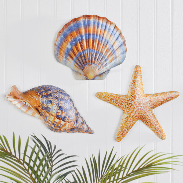 Highland Dunes Coastal Seashell Metal Wall Decor - Set Of 3 | Wayfair