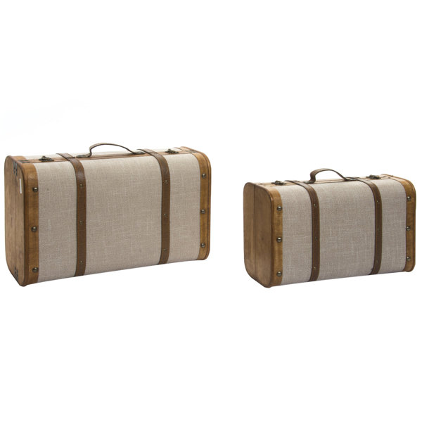 Bay Isle Home Trunk Set 2 Canvas Wood 60X24x37,5 Beige | Wayfair.co.uk